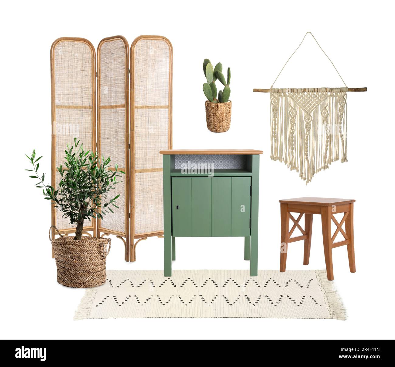 Stylish interior design. Different decorative elements and furniture on ...