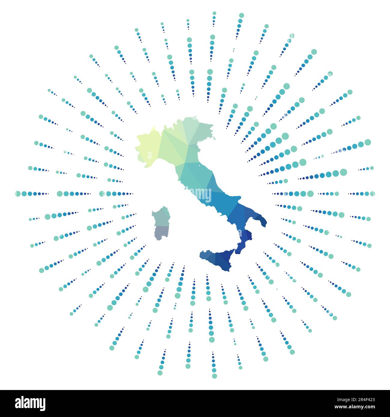 Shape of Italy, polygonal sunburst. Map of the country with colorful ...