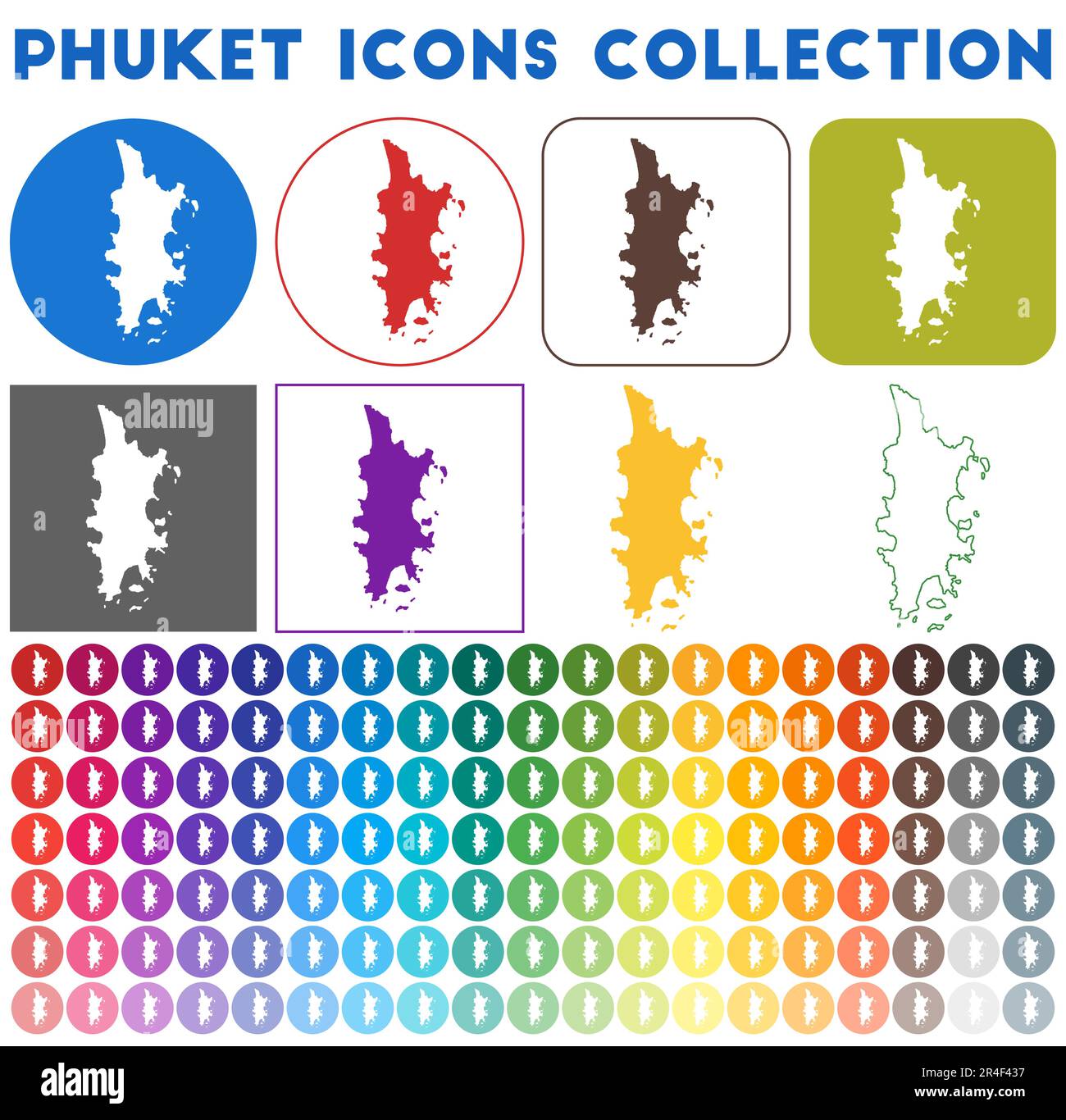 Phuket icons collection. Bright colorful trendy map icons. Modern ...