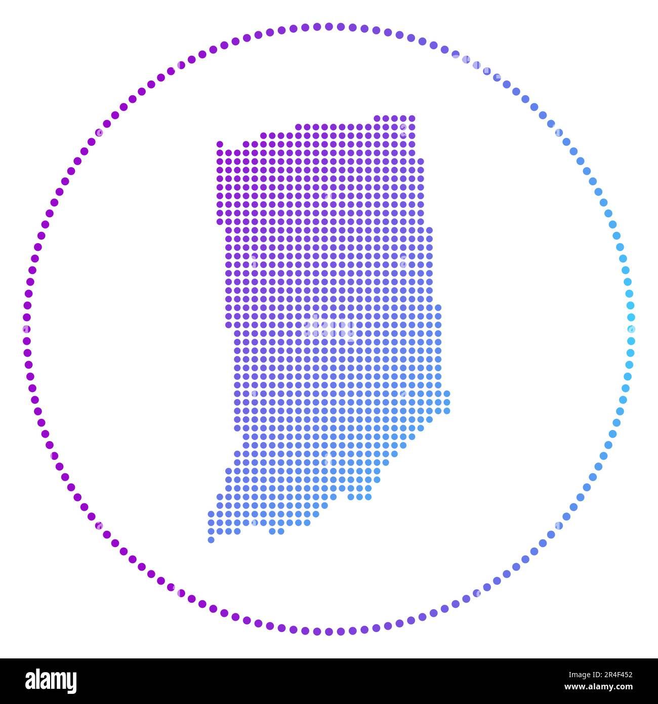 Indiana digital badge. Dotted style map of Indiana in circle. Tech icon ...