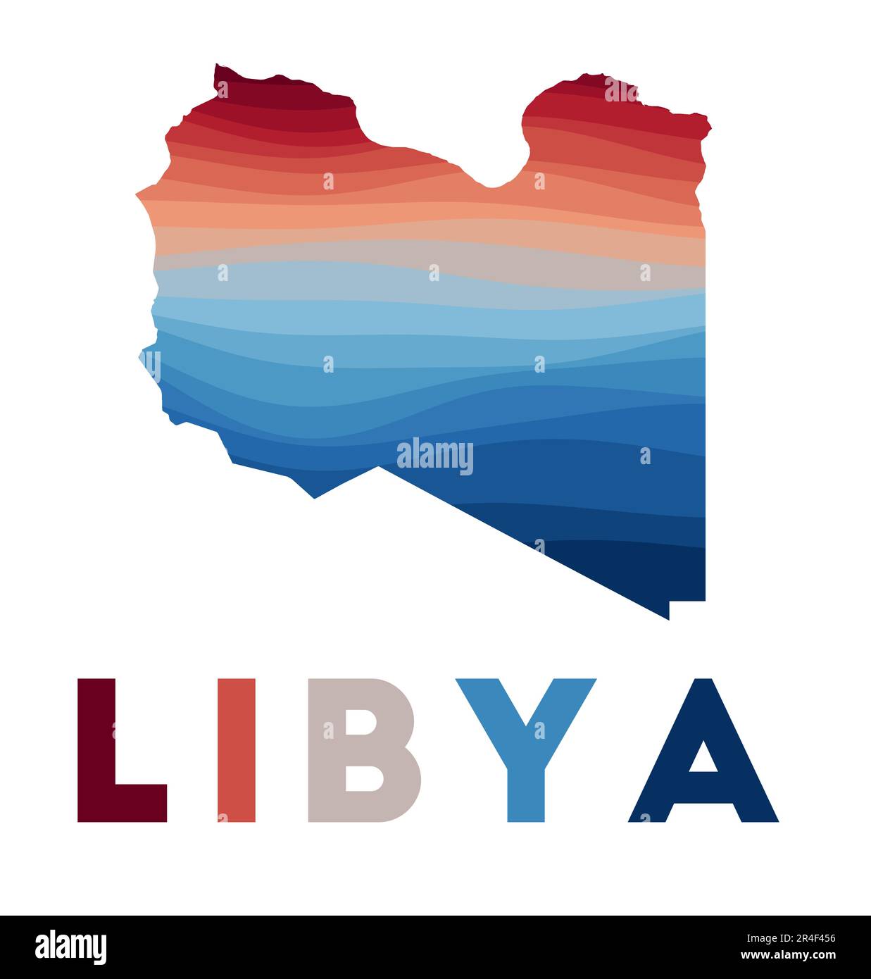 Libya map. Map of the country with beautiful geometric waves in red and blue colors. Vivid Libya ...