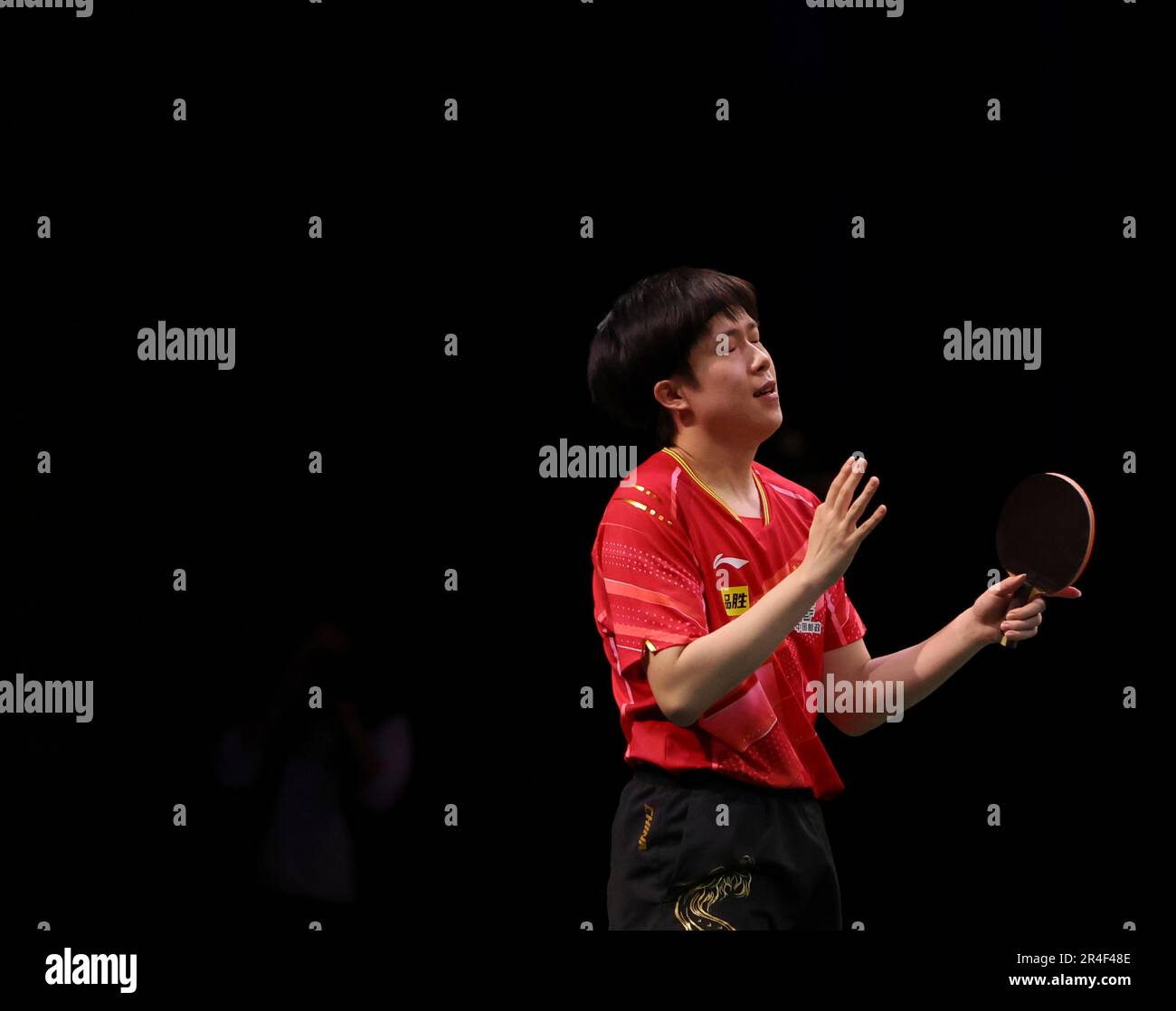 WANG Chuqin of China competes during men's singles semifinal match ...