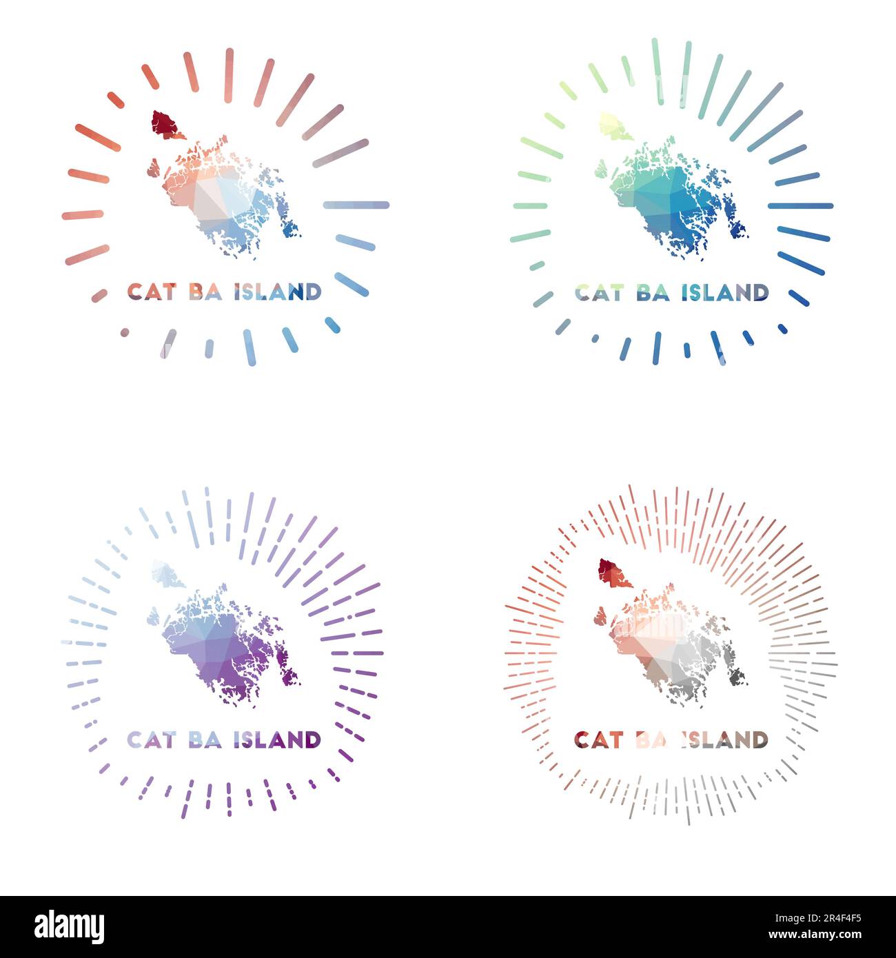 Cat Ba Island low poly sunburst set. Logo of island in geometric ... Cat Ba Island low poly sunburst set. Logo of island in geometric ...