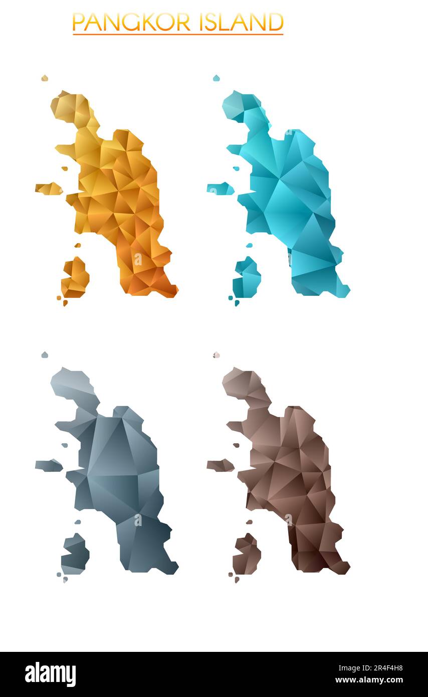 Set of vector polygonal maps of Pangkor Island. Bright gradient border ...