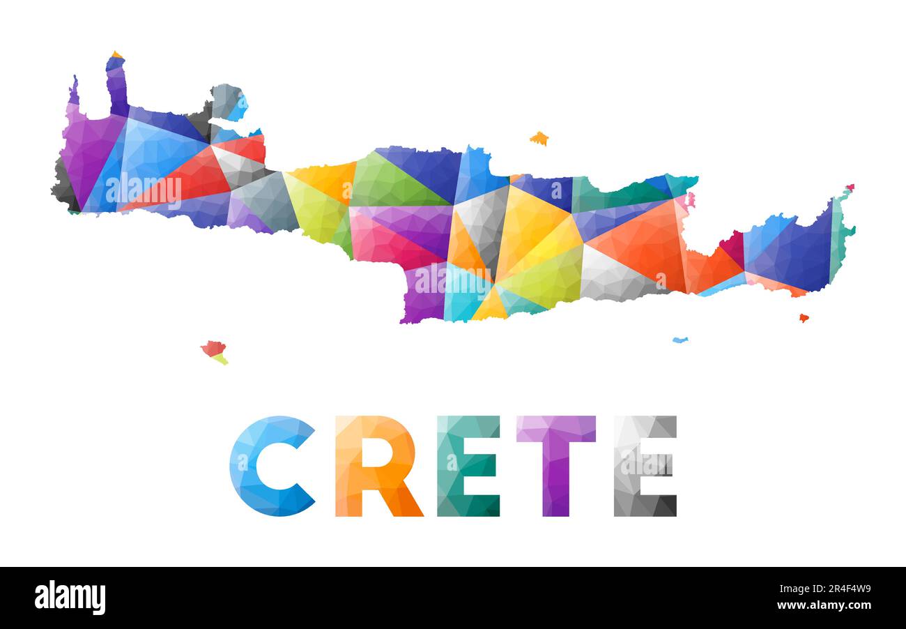 Crete - colorful low poly island shape. Multicolor geometric triangles ...