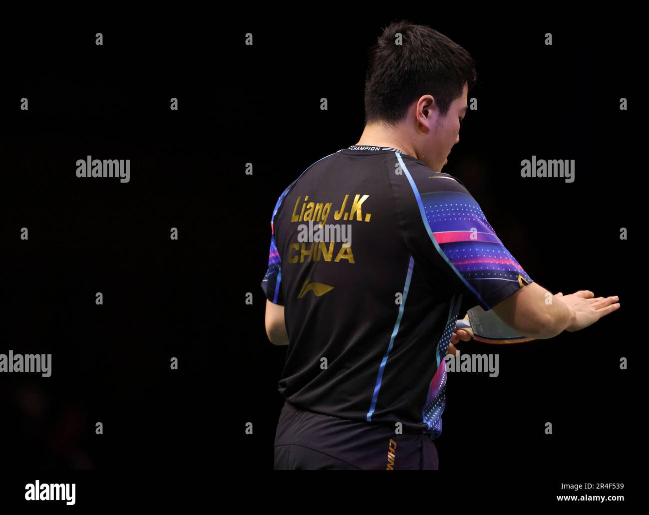 LIANG Jingkun of China competes during men's singles semifinal match ...