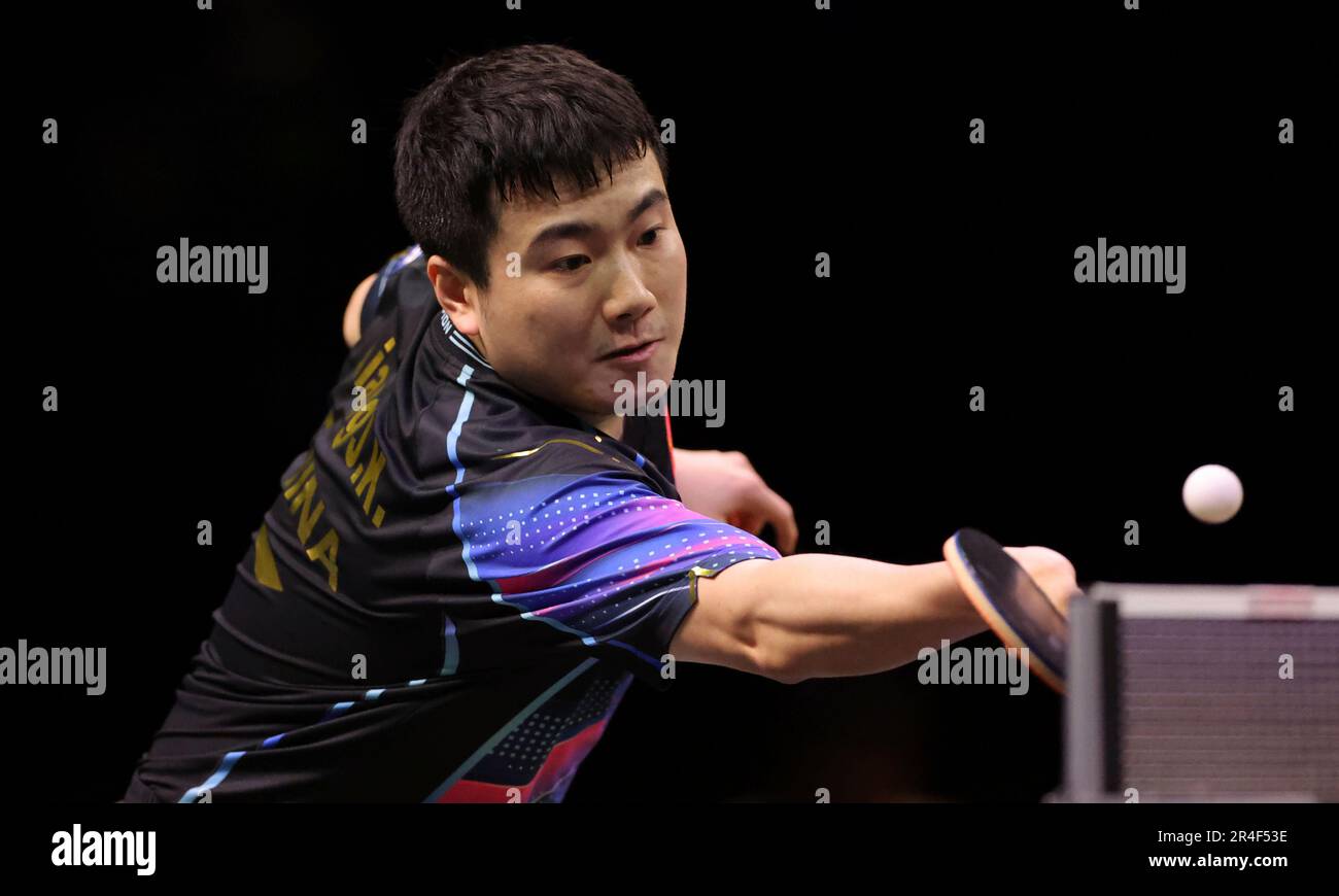 LIANG Jingkun of China competes during men's singles semifinal match ...
