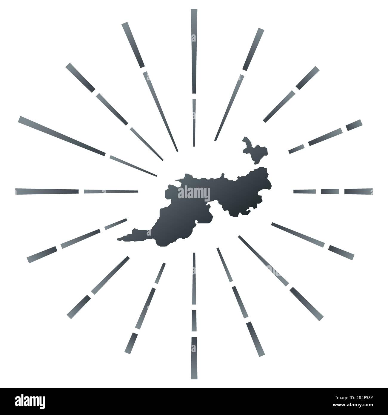 Guana Island gradiented sunburst. Border map with colorful star rays ...