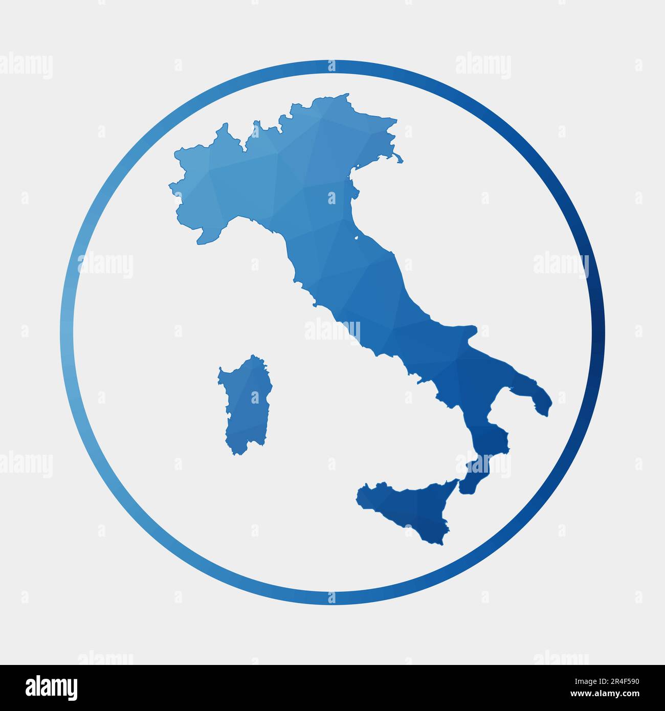 Italy icon. Polygonal map of the country in gradient ring. Round low ...