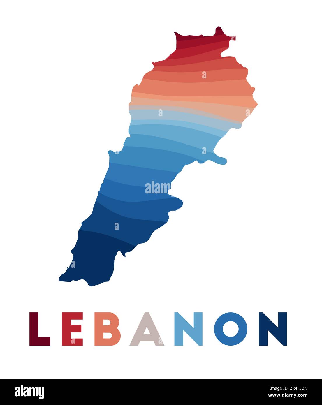 Lebanon map. Map of the country with beautiful geometric waves in red ...