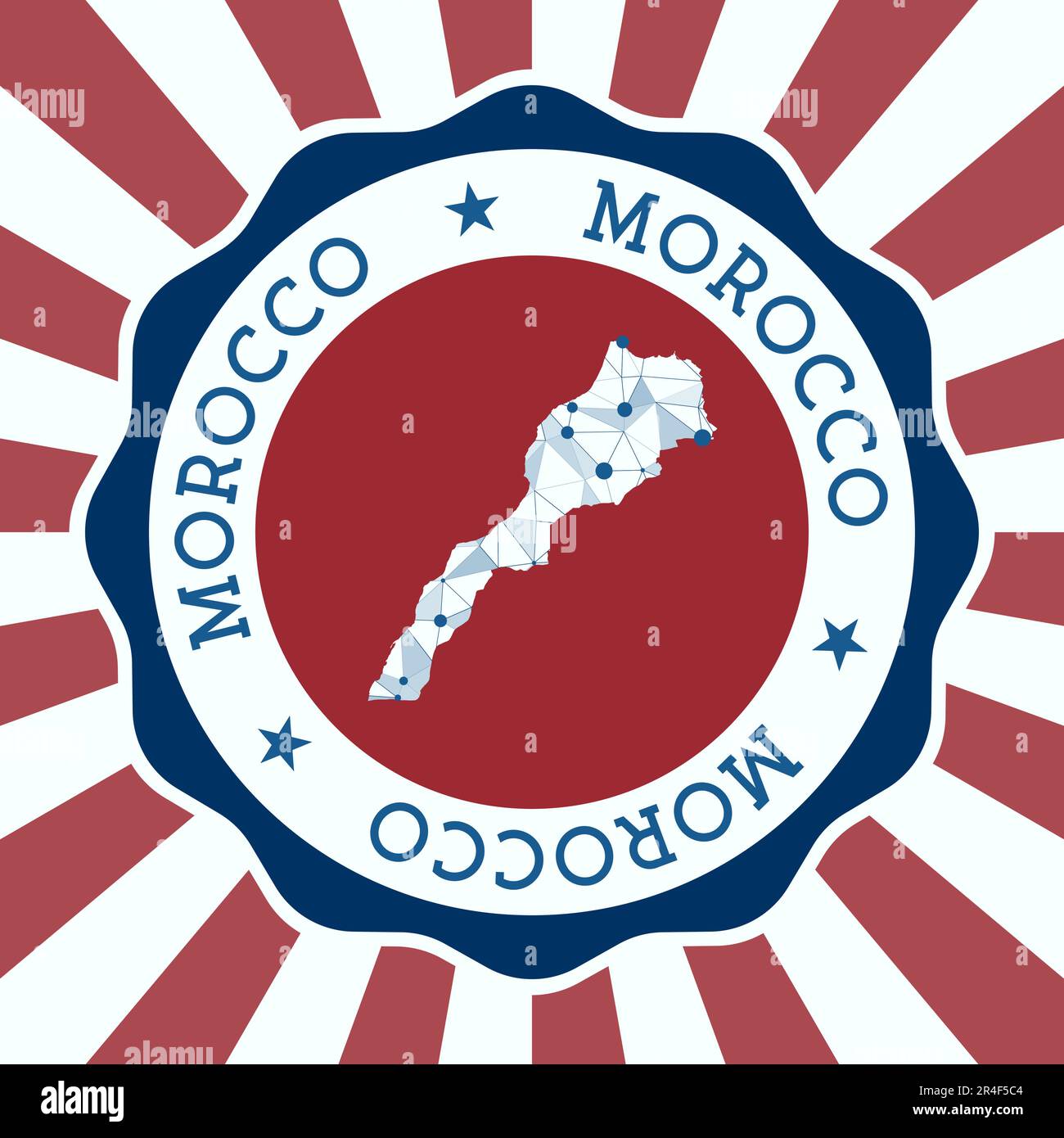 Morocco Badge. Round logo of country with triangular mesh map and ...