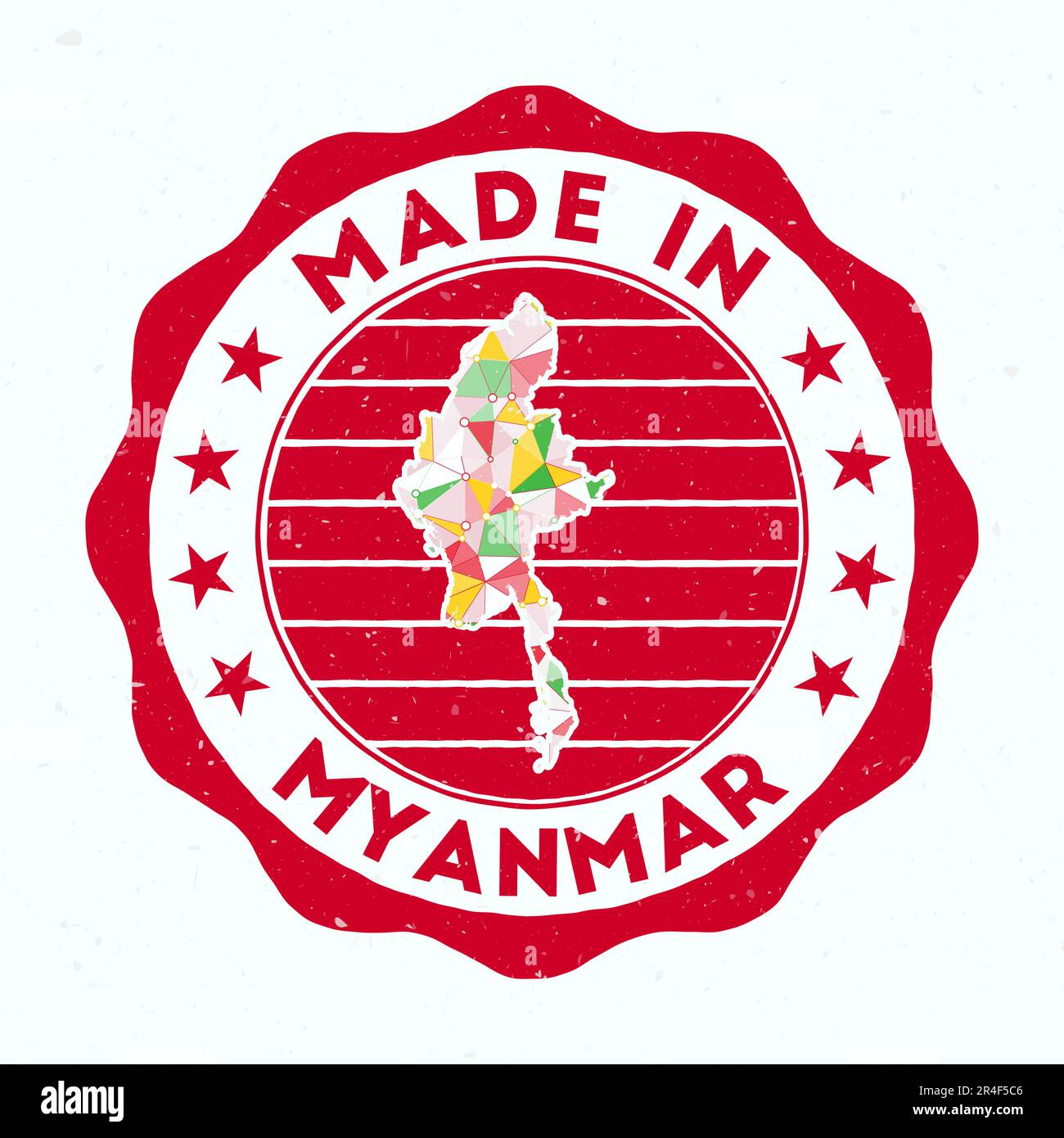 Made In Myanmar. Country round stamp. Seal of Myanmar with border shape ...