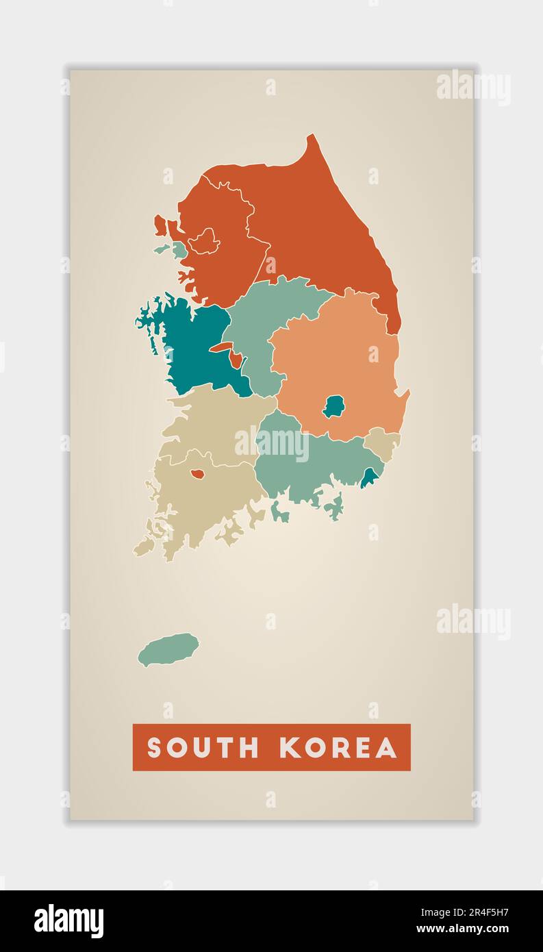 South Korea poster. Map of the country with colorful regions. Shape of ...