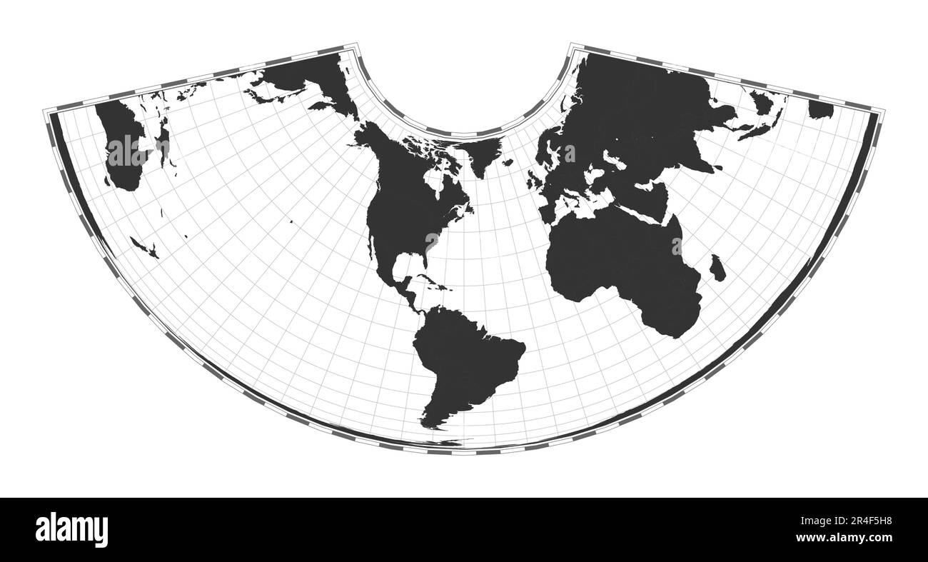Vector world map. Albers conic equal-area projection. Plain world ...