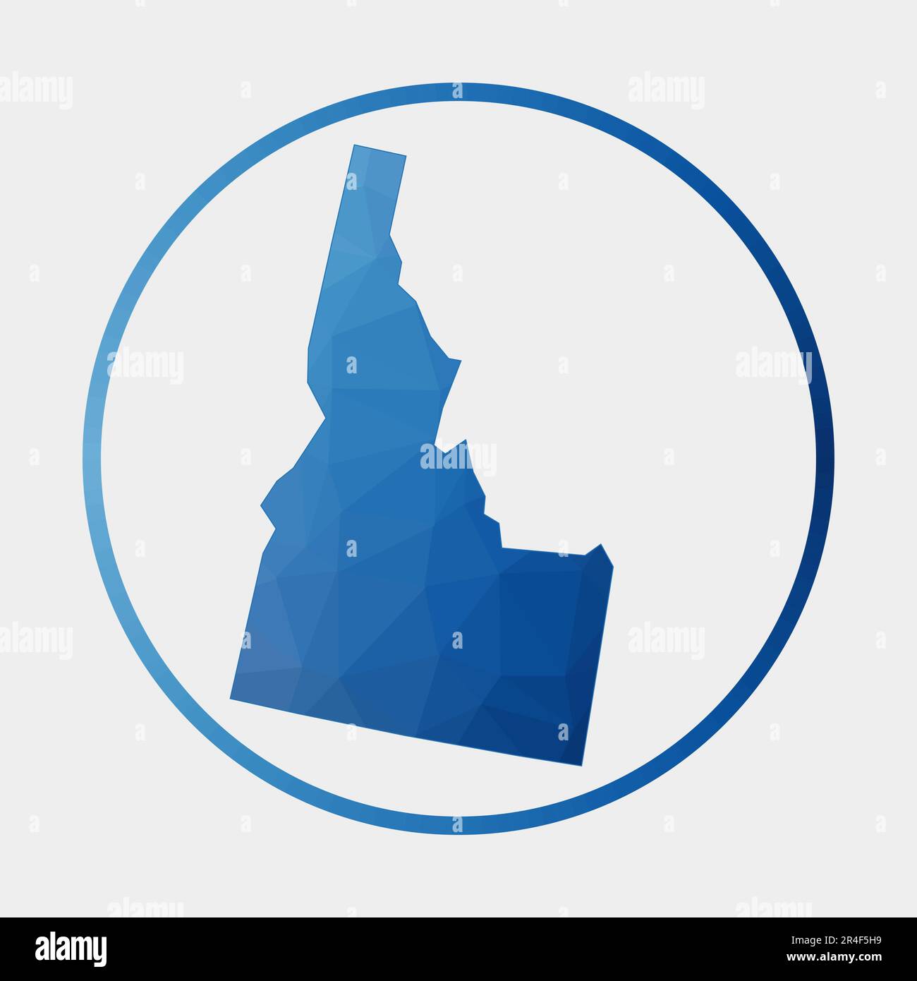 Idaho icon. Polygonal map of the US state in gradient ring. Round low ...