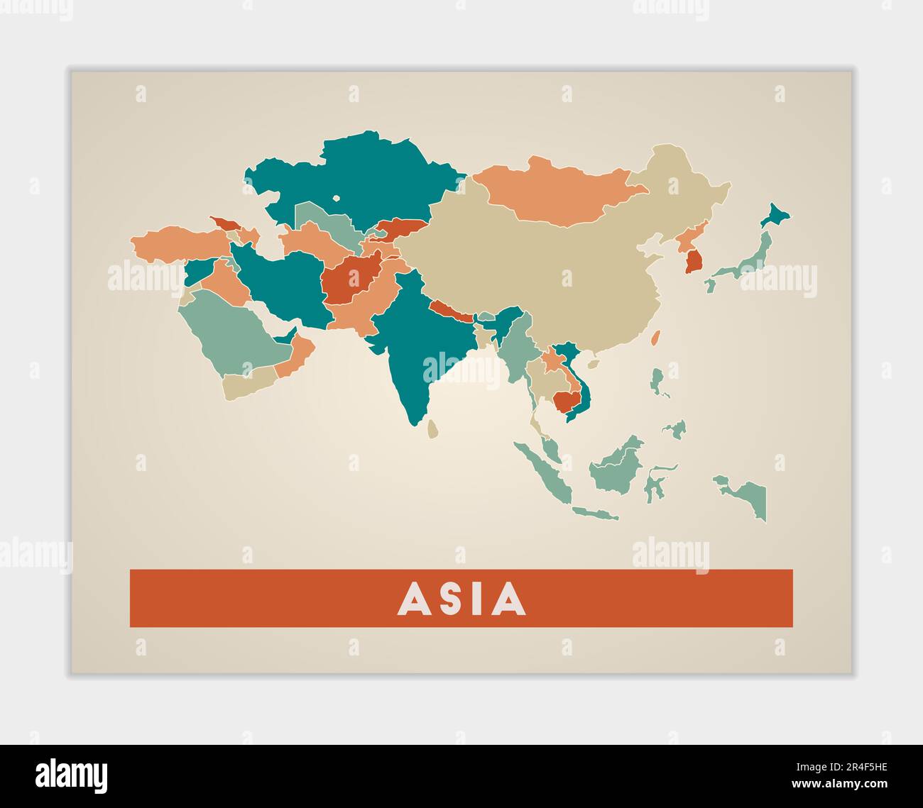 Asia poster. Map of the continent with colorful regions. Shape of Asia ...