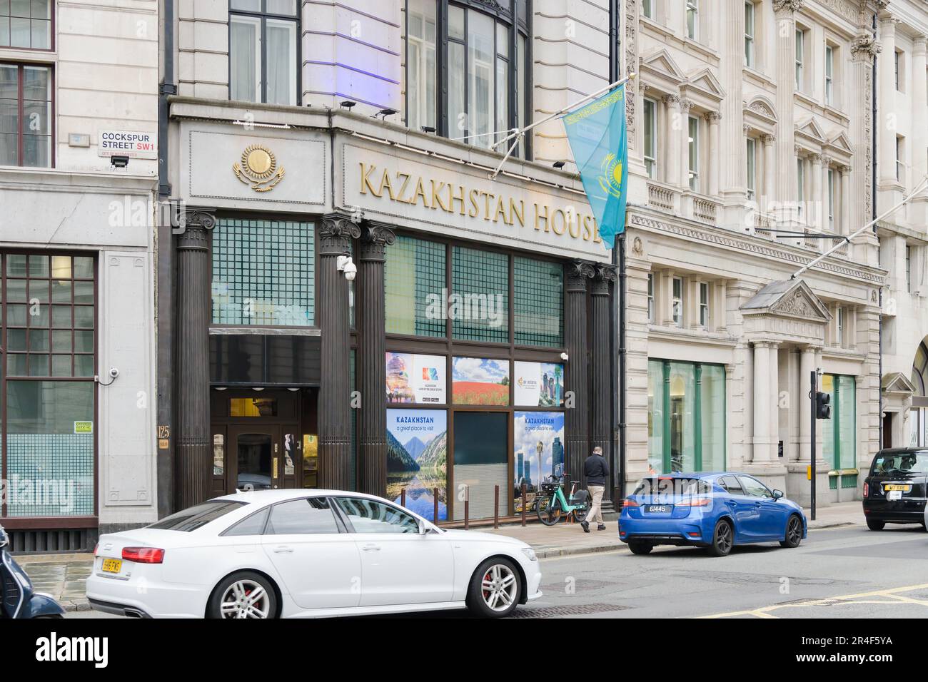 London, UK - May 09, 2023; Embassy of the Republic of Kazakhstan London with street view and ...
