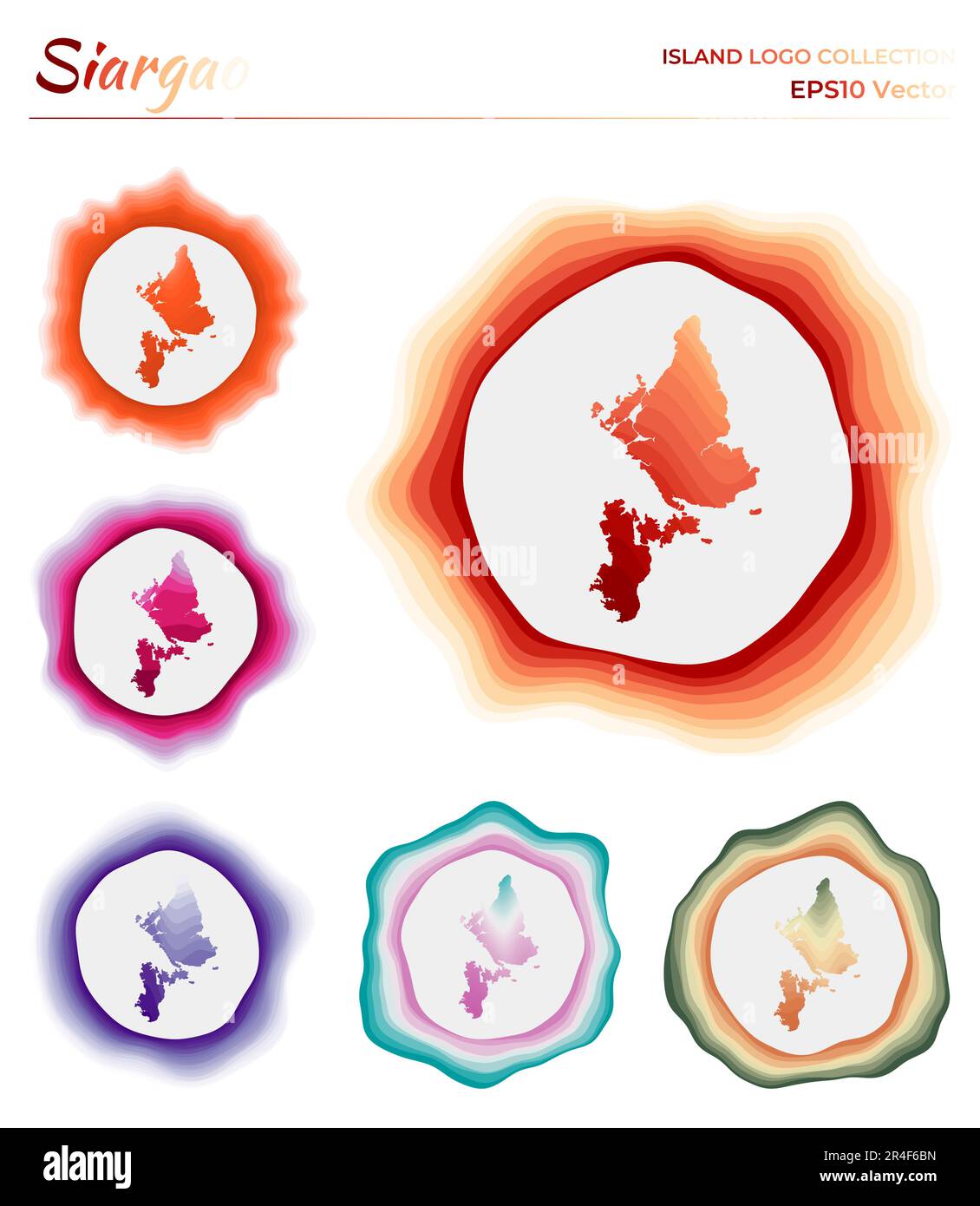 Siargao logo collection. Colorful badge of the island. Layers around ...