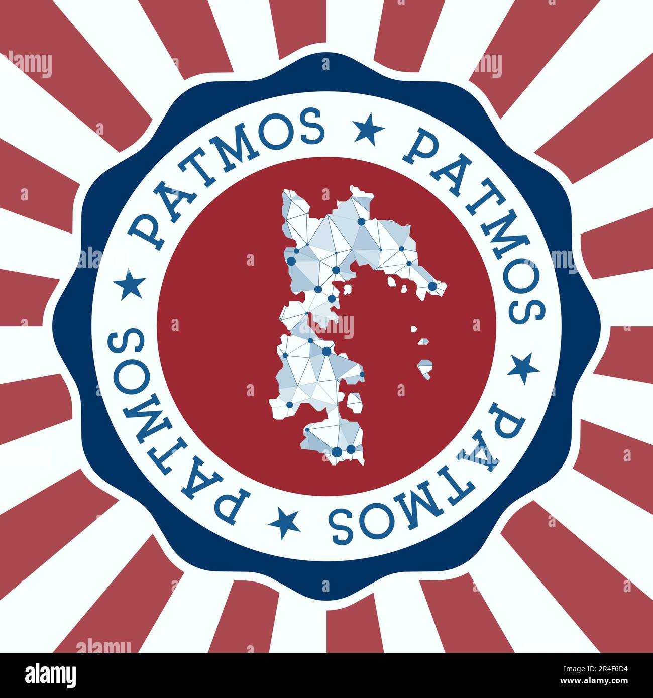 Patmos Badge. Round logo of island with triangular mesh map and radial rays. EPS10 Vector Stock ...