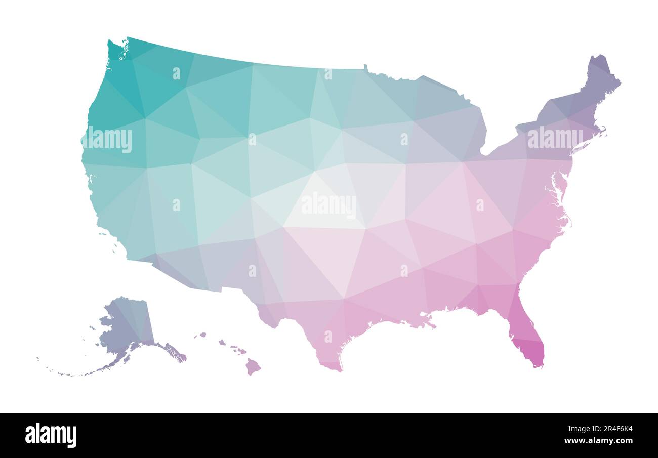 Polygonal map of USA. Geometric illustration of the country in emerald ...