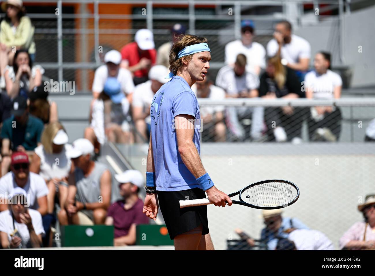 Paris, France. 27th May, 2023. Andrey Rublev during the French Open, Grand Slam tennis ...