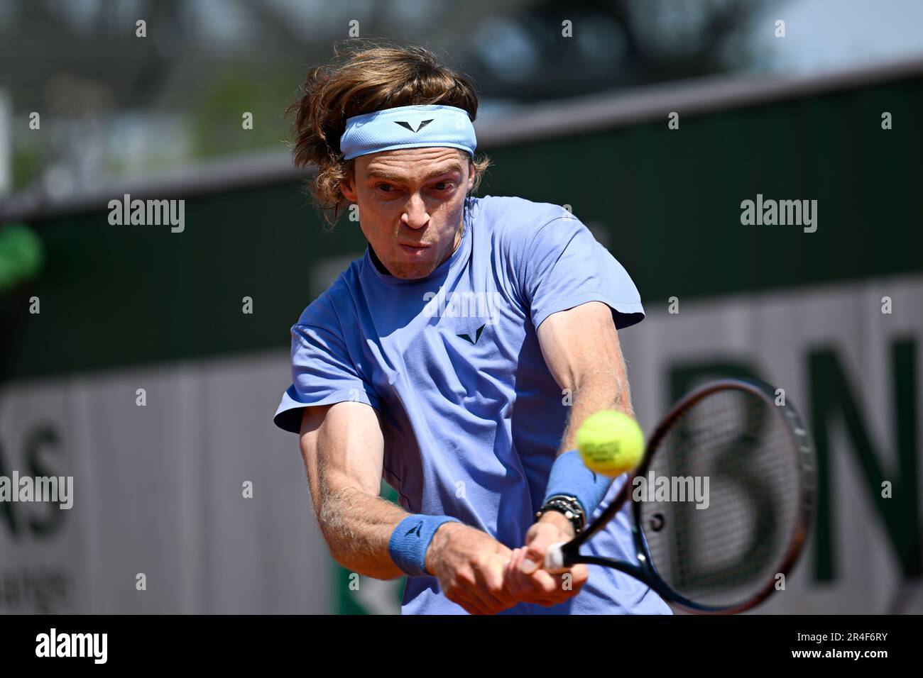 Paris, France. 27th May, 2023. Andrey Rublev during the French Open, Grand Slam tennis ...