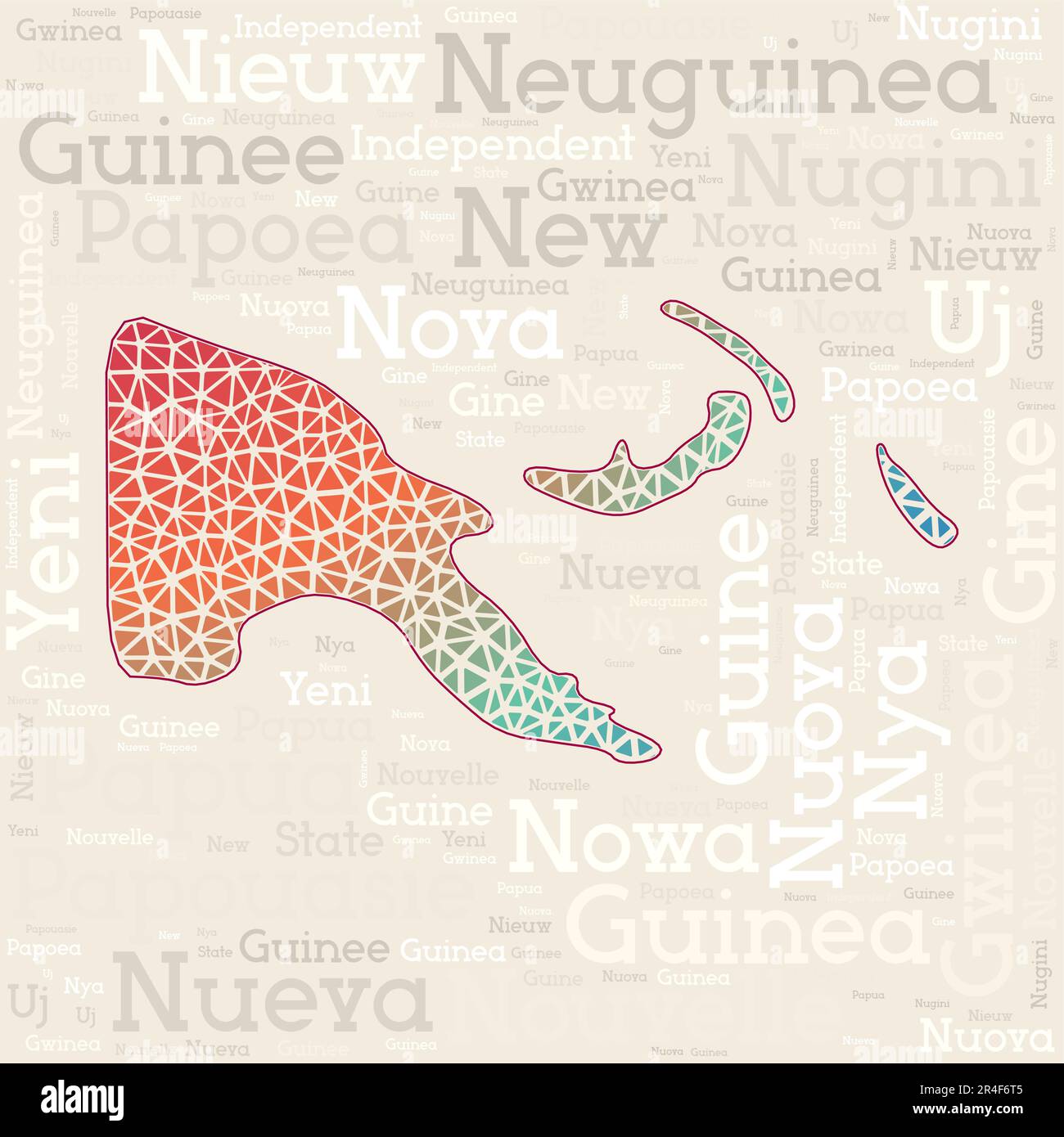 Papua New Guinea map design. Country names in different languages and ...