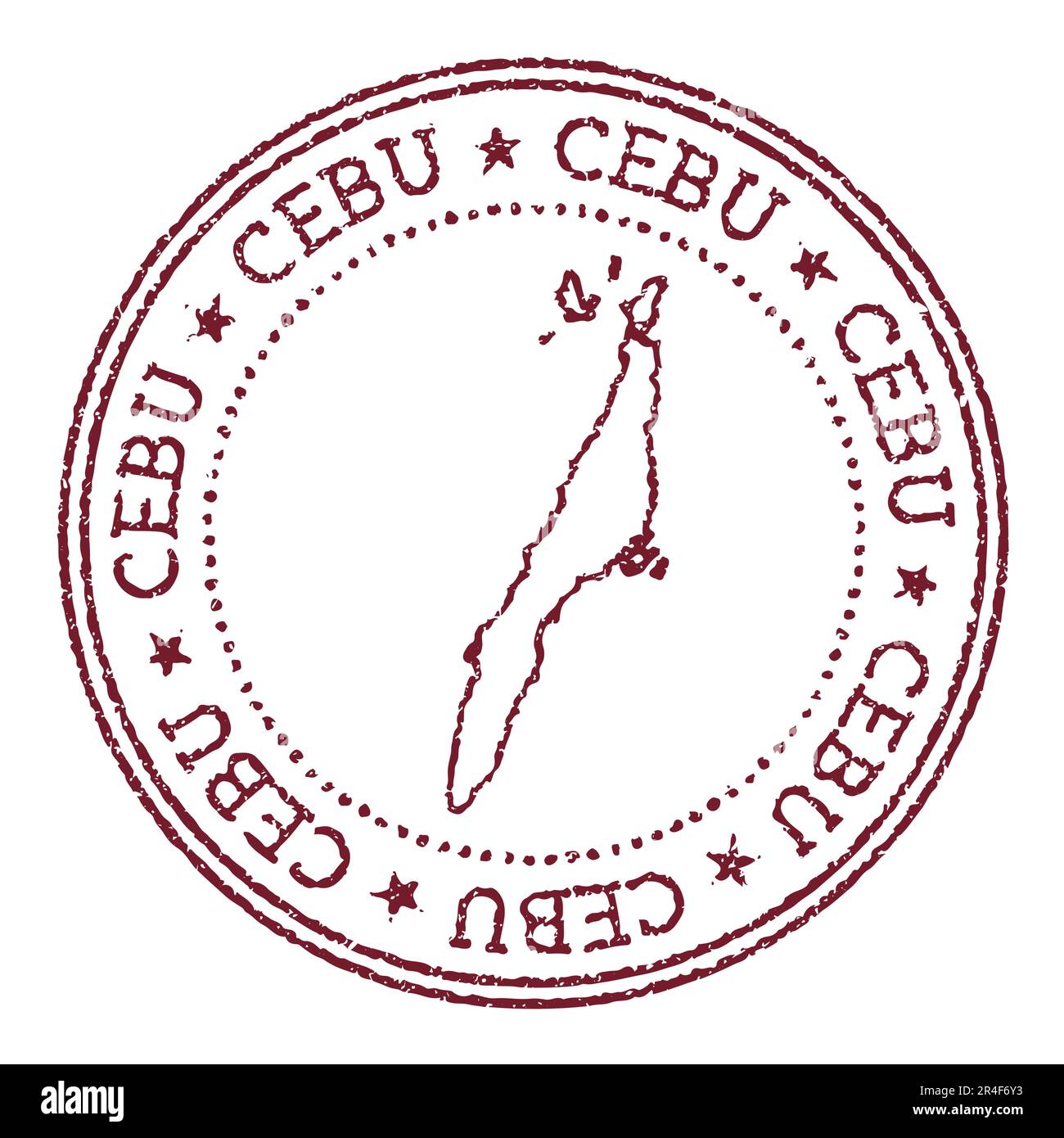 Cebu round rubber stamp with island map. Vintage red passport stamp ...