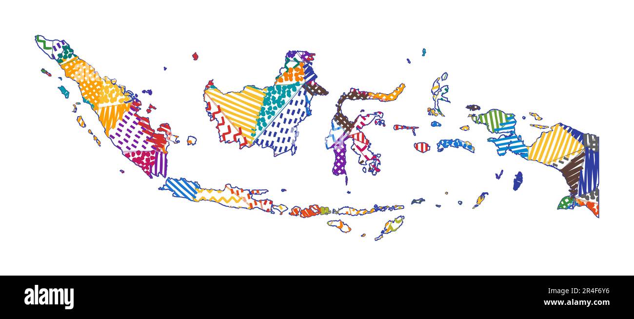 Kid style map of Indonesia. Hand drawn polygons in the shape of ...
