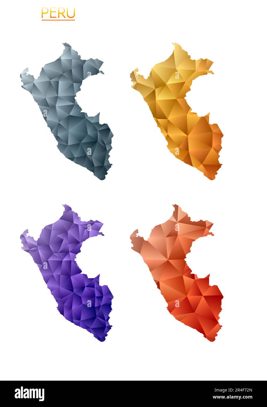 Set of vector polygonal maps of Peru. Bright gradient map of country in ...