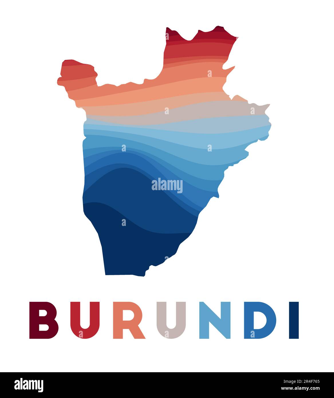 Burundi map. Map of the country with beautiful geometric waves in red ...