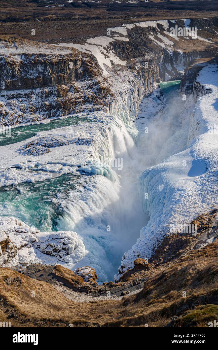 Partially frozen Gulfoss (Golden Falls) during one of the coldest ...