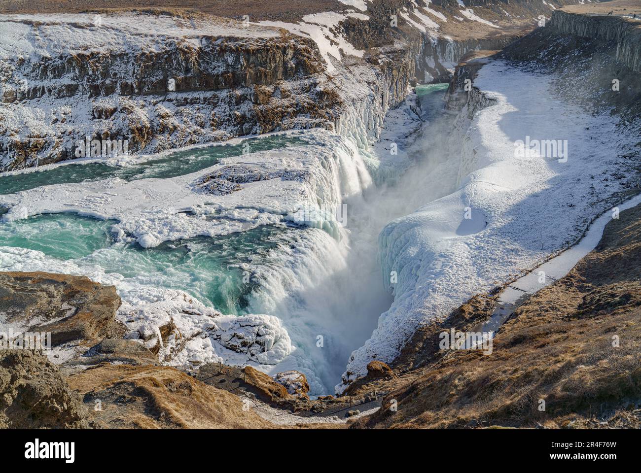 Partially frozen Gulfoss (Golden Falls) during one of the coldest ...