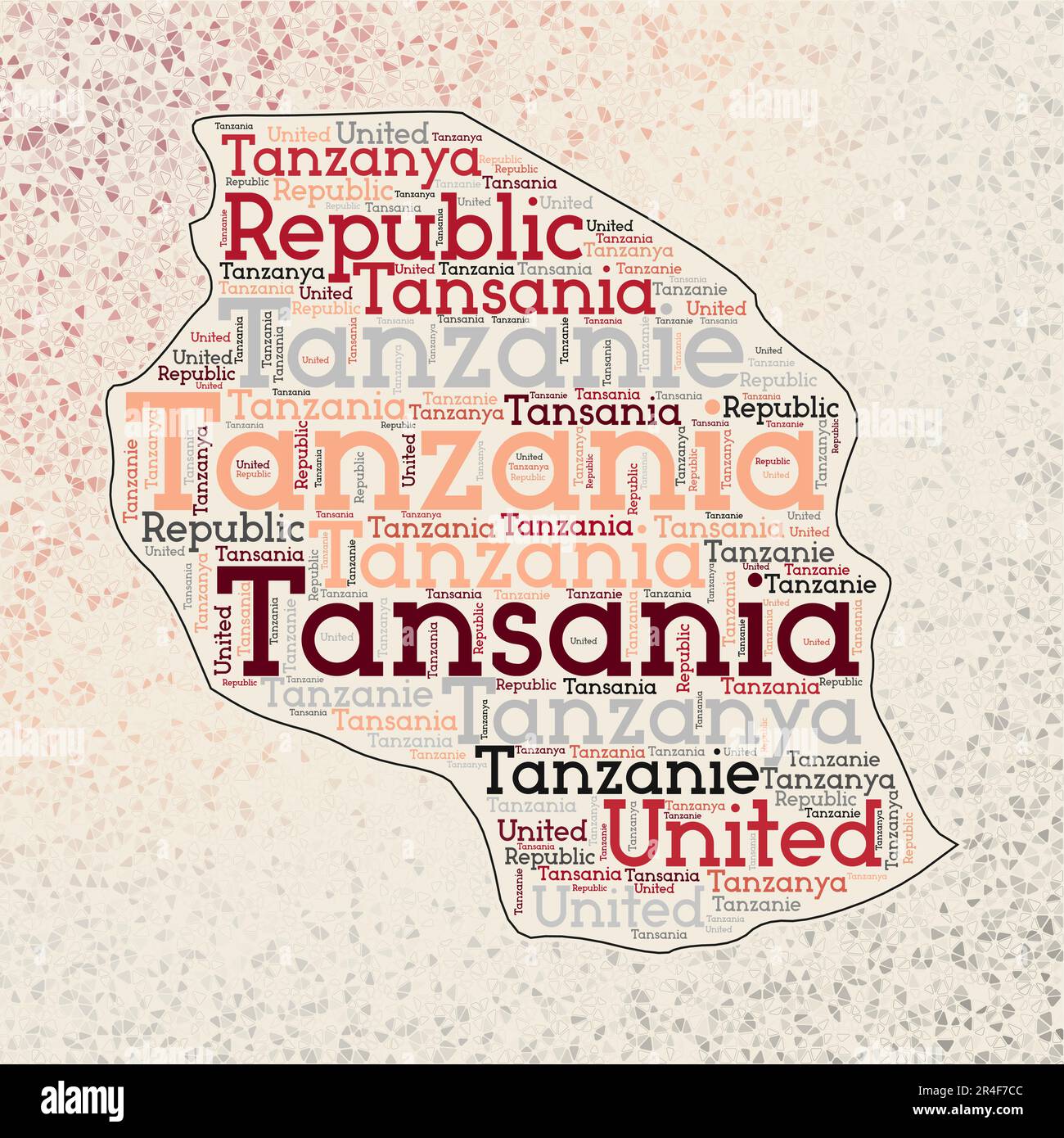 Tanzania shape with country names word cloud in multiple languages ...