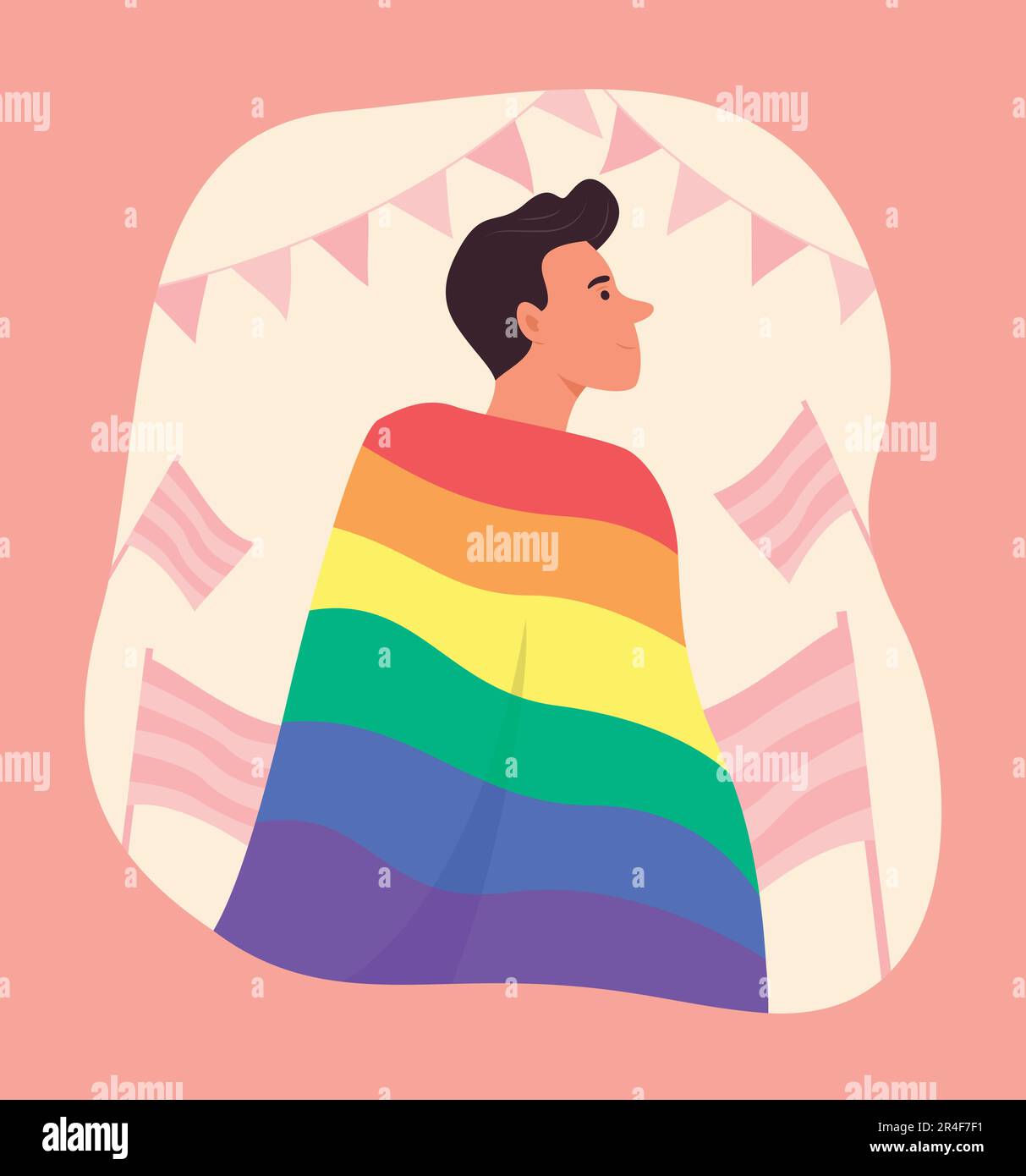 Happy Gay Man Wrapped in Rainbow Flag for LGBT Gay Pride Celebration ...