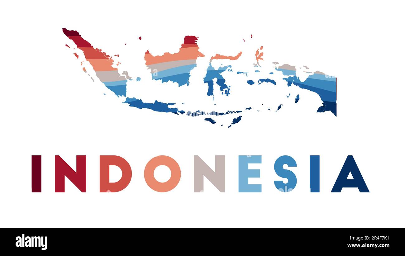 Indonesia map. Map of the country with beautiful geometric waves in red ...