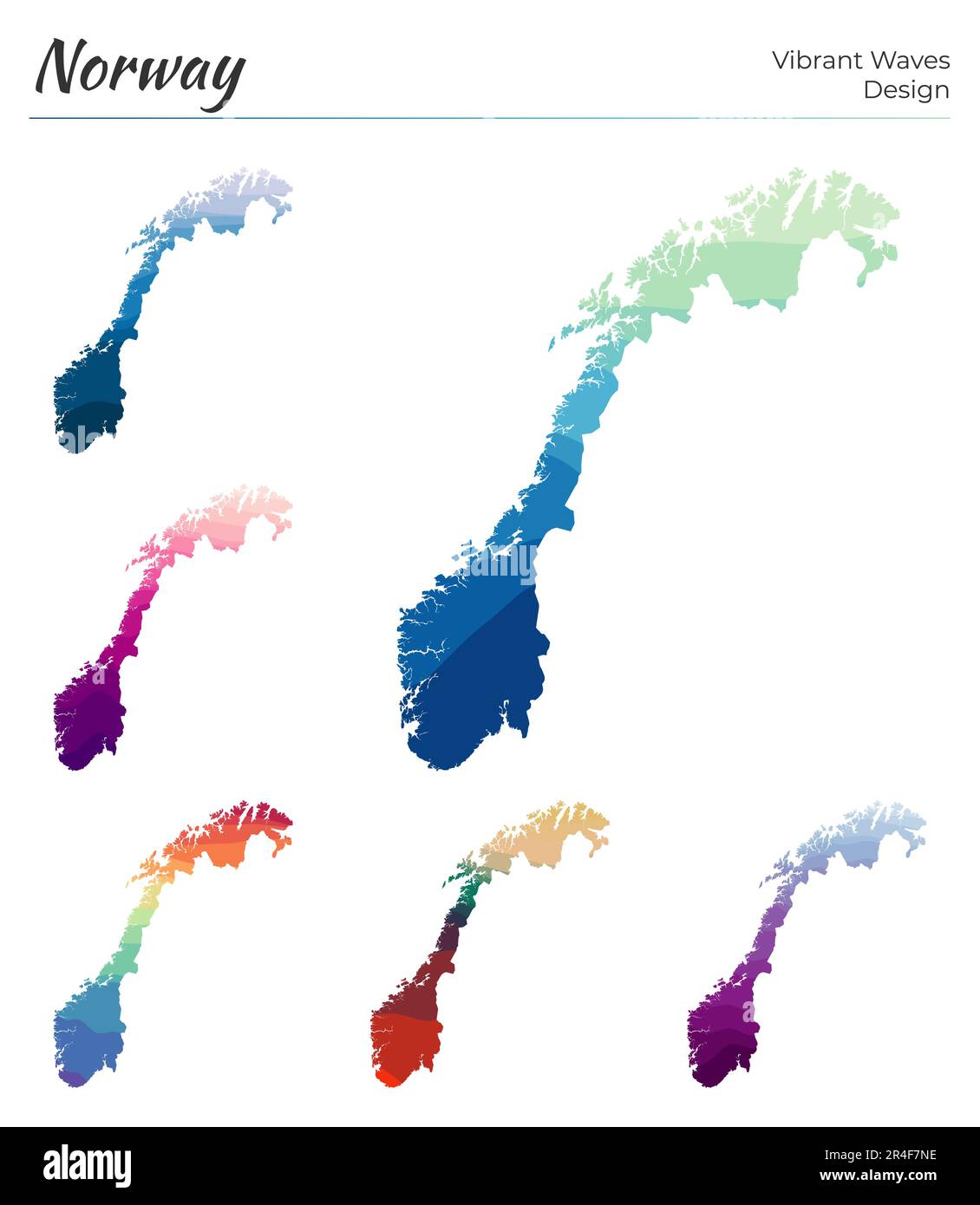 Set of vector maps of Norway. Vibrant waves design. Bright map of the ...