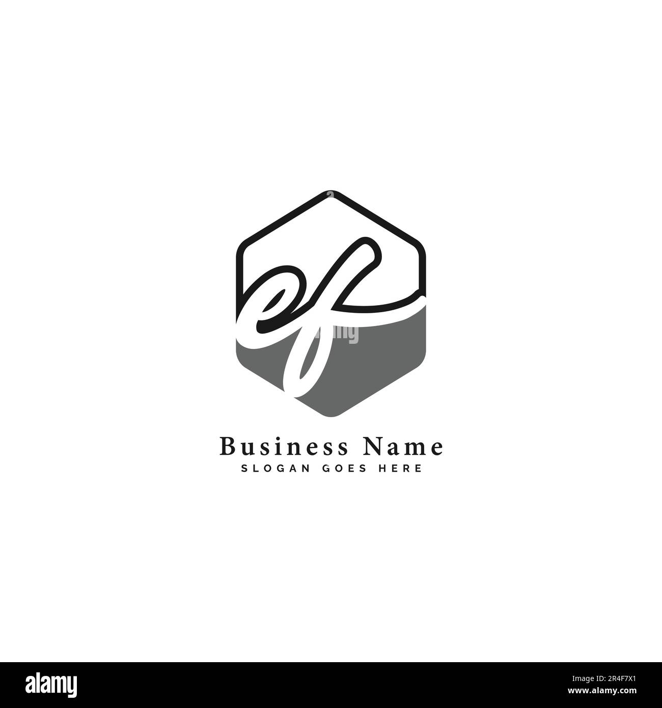 E F Ef Initial Letter Handwritten And Signature Vector Image Template In Hexagon Shape Log
