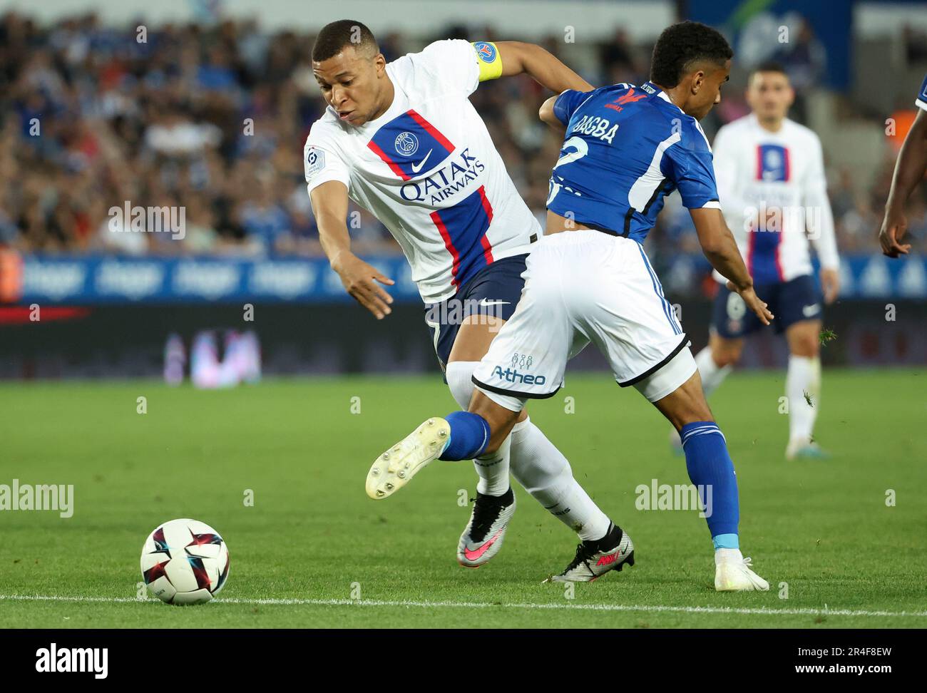 Strasbourg, France. 27th May, 2023. Kylian Mbappe of PSG, Colin Dagba ...