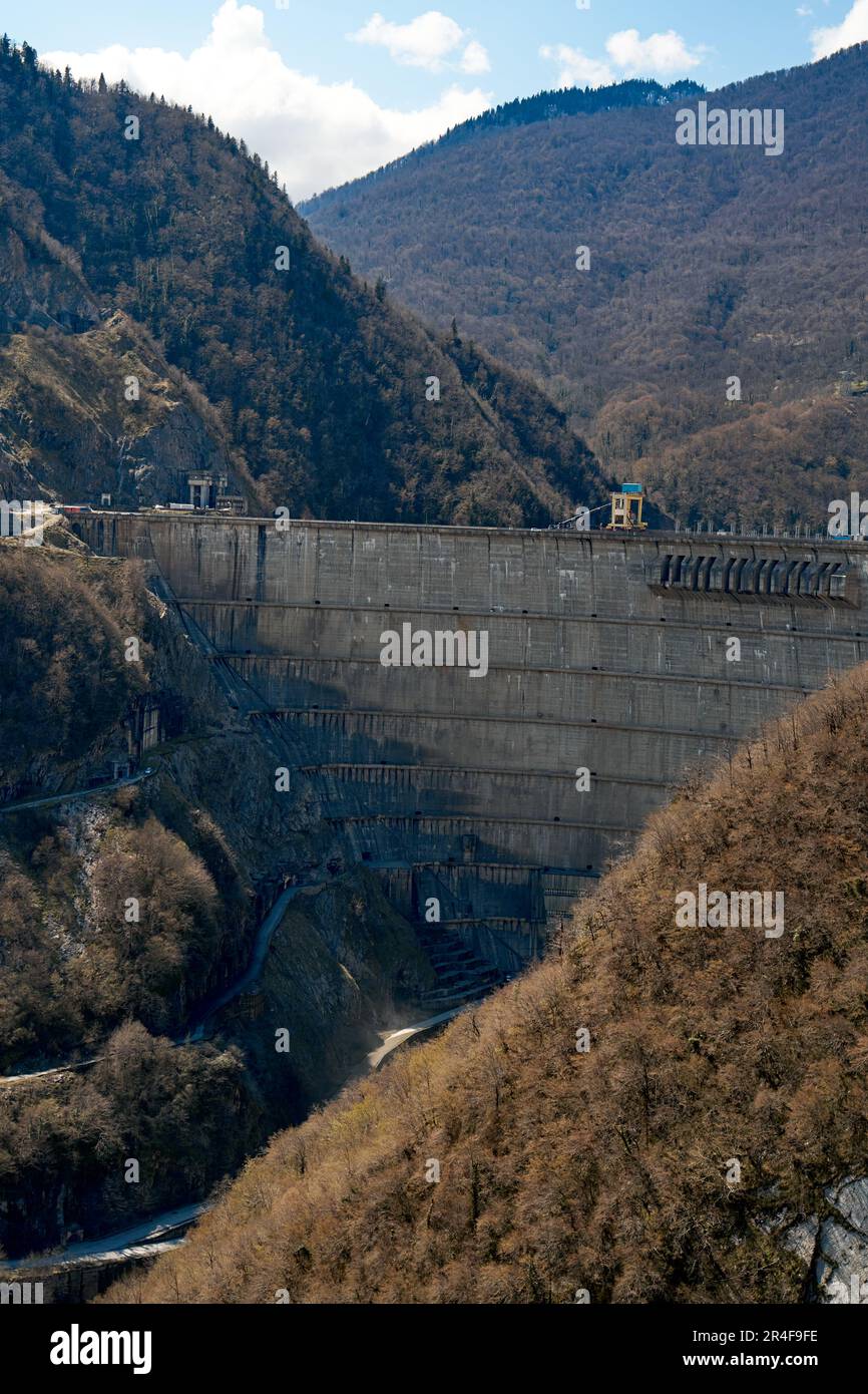 The dam of the Inguri hydroelectric power plant in the Sakartvelo ...