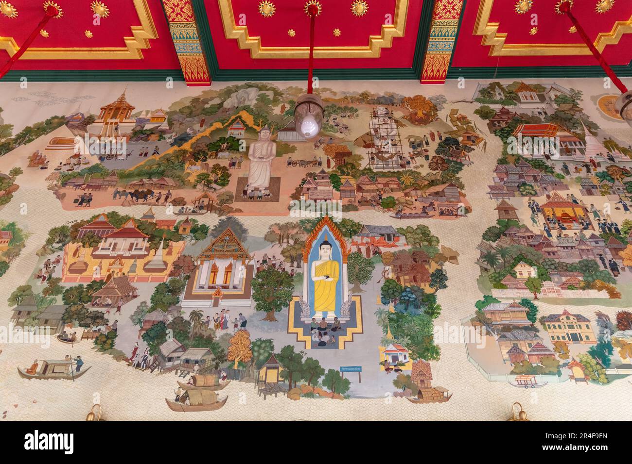 Old traditional wall paintings in ubosot (ordination hall) of Wat ...