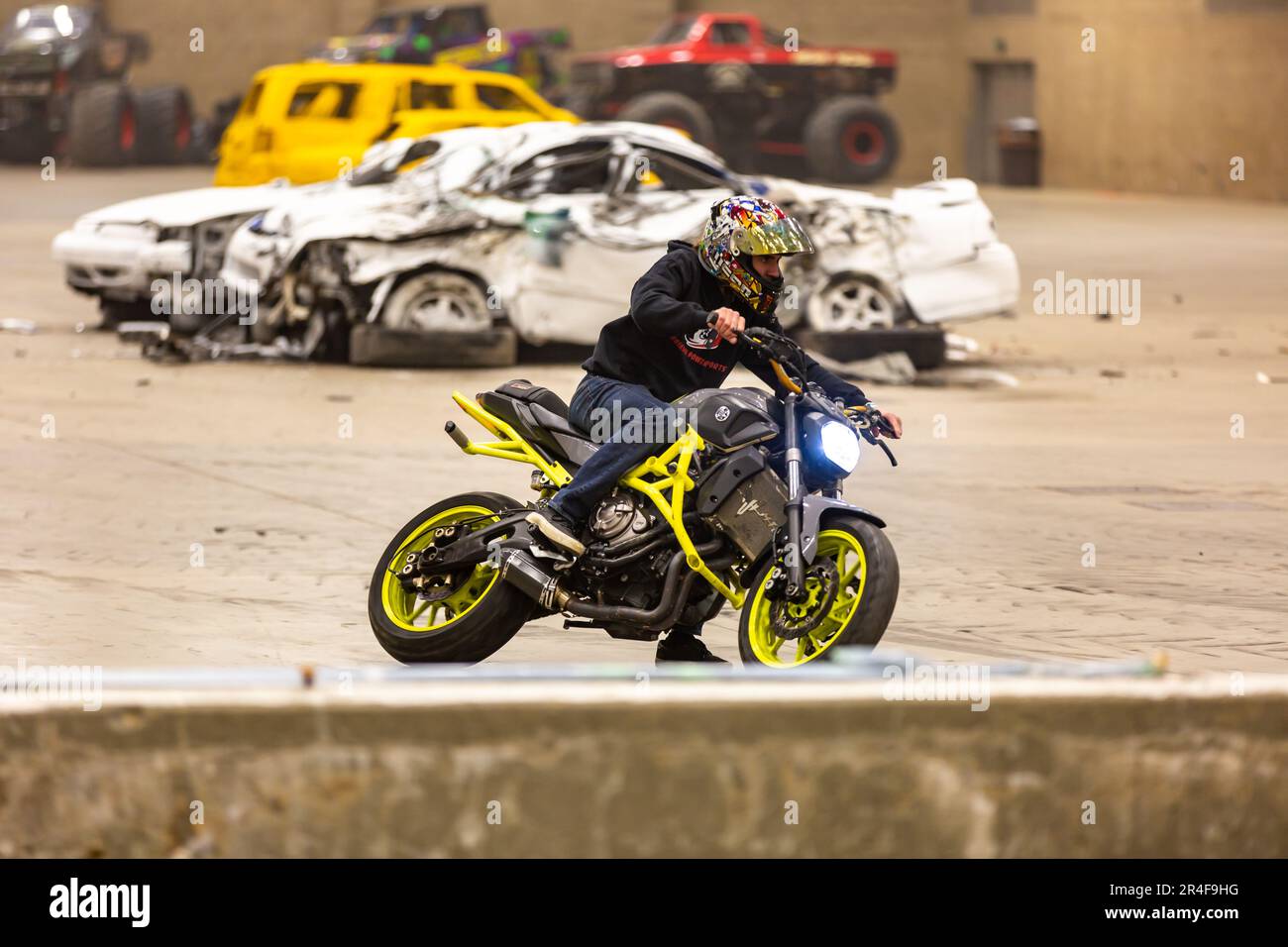 A rider performs on a Yamaha motorcycle in the Allen County War ...