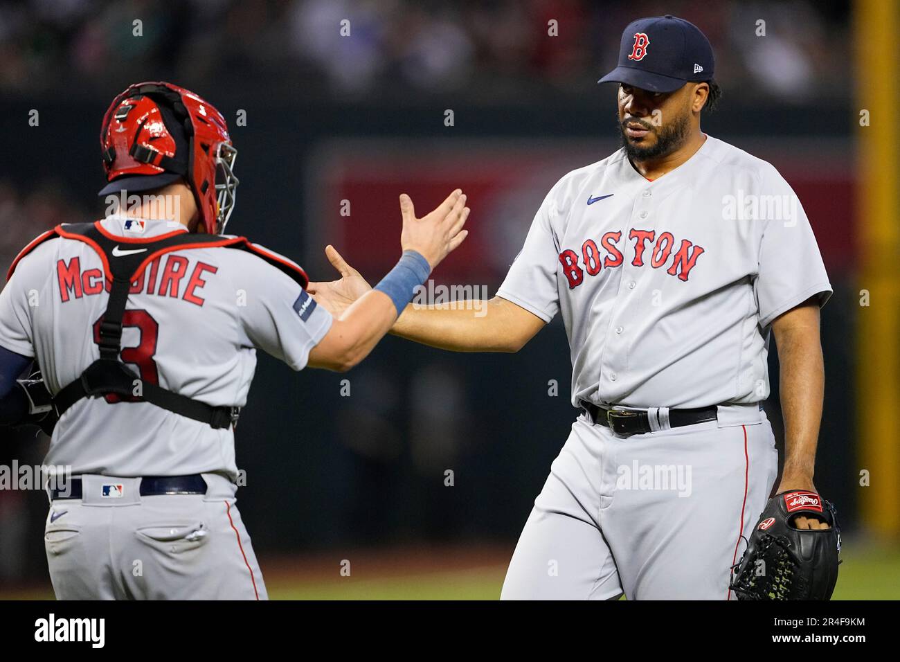 Boston Red Sox relief pitcher Kenley Jansen greets catcher Reese ...