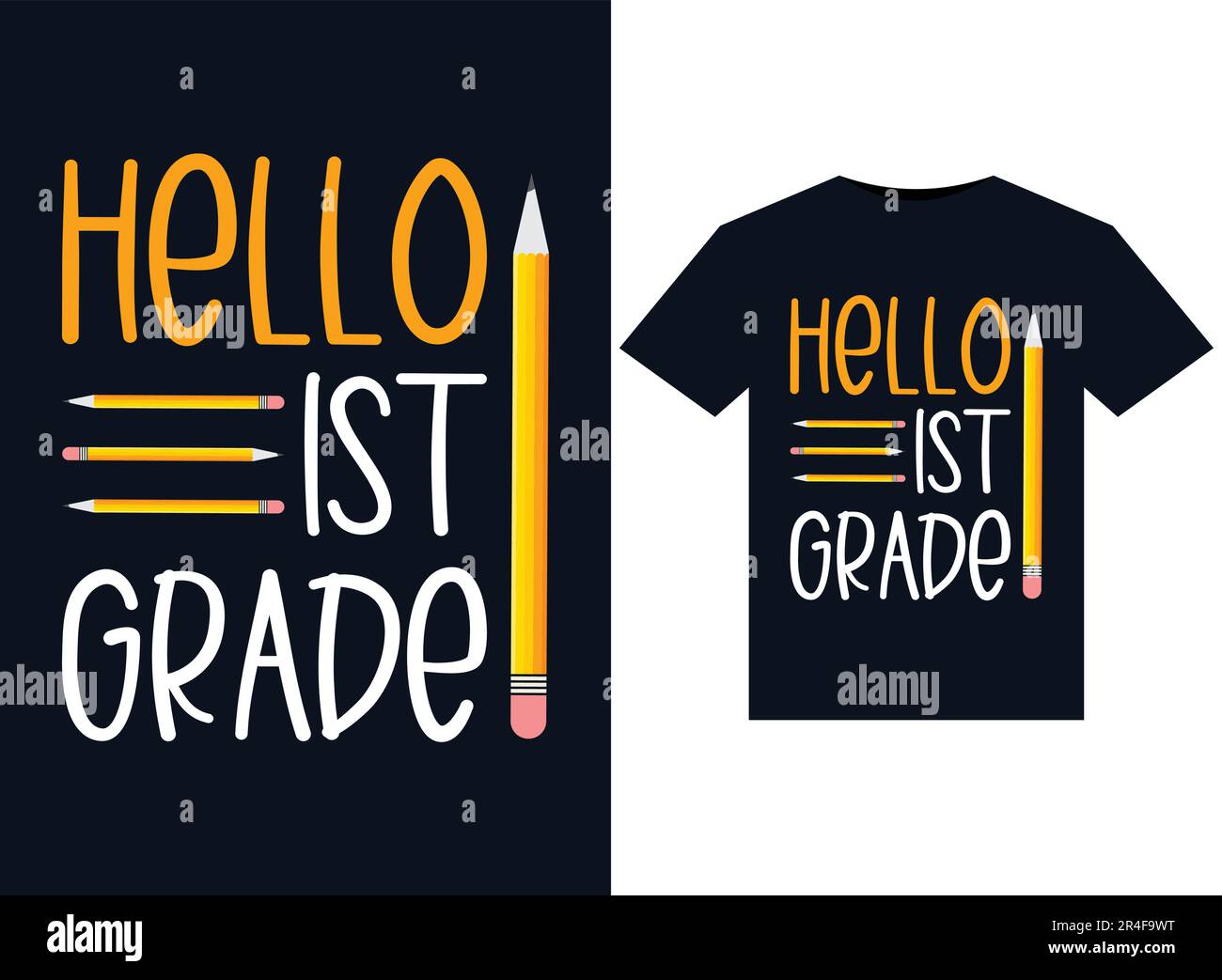Hello first grade illustrations for print-ready T-Shirts design Stock ...