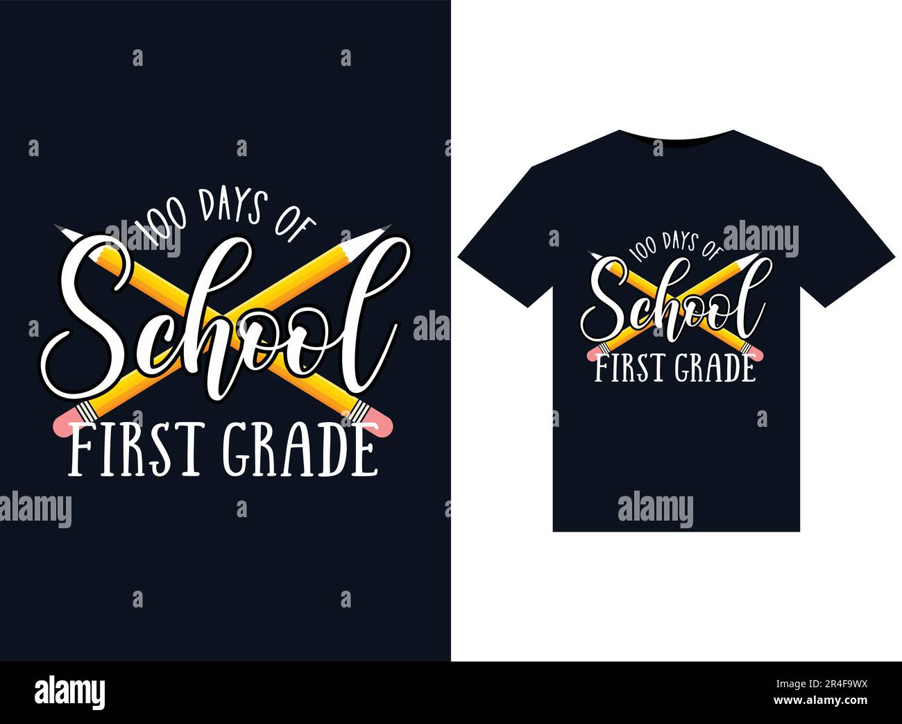 100 days of school first grade illustrations for print-ready T-Shirts ...