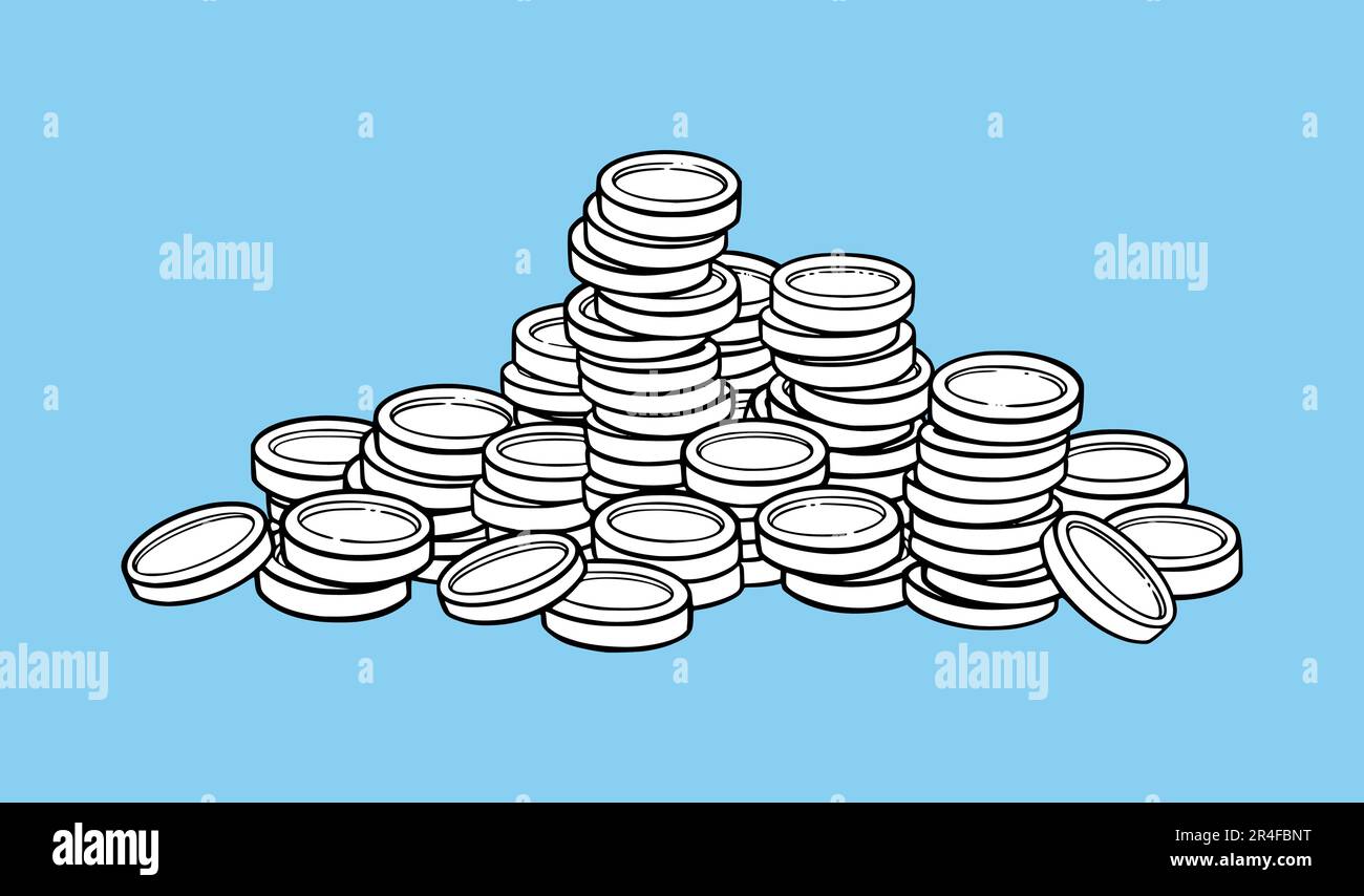 Coin pile with coin tower. Bank gold or silver currency. Vector ...