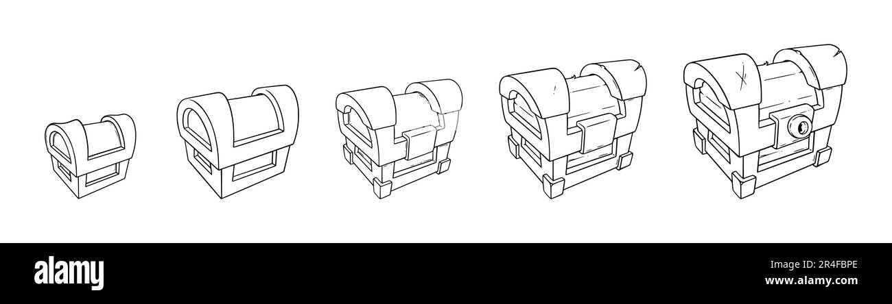 Treasure chests set. Chests with coins and gem stones, with game loot ...