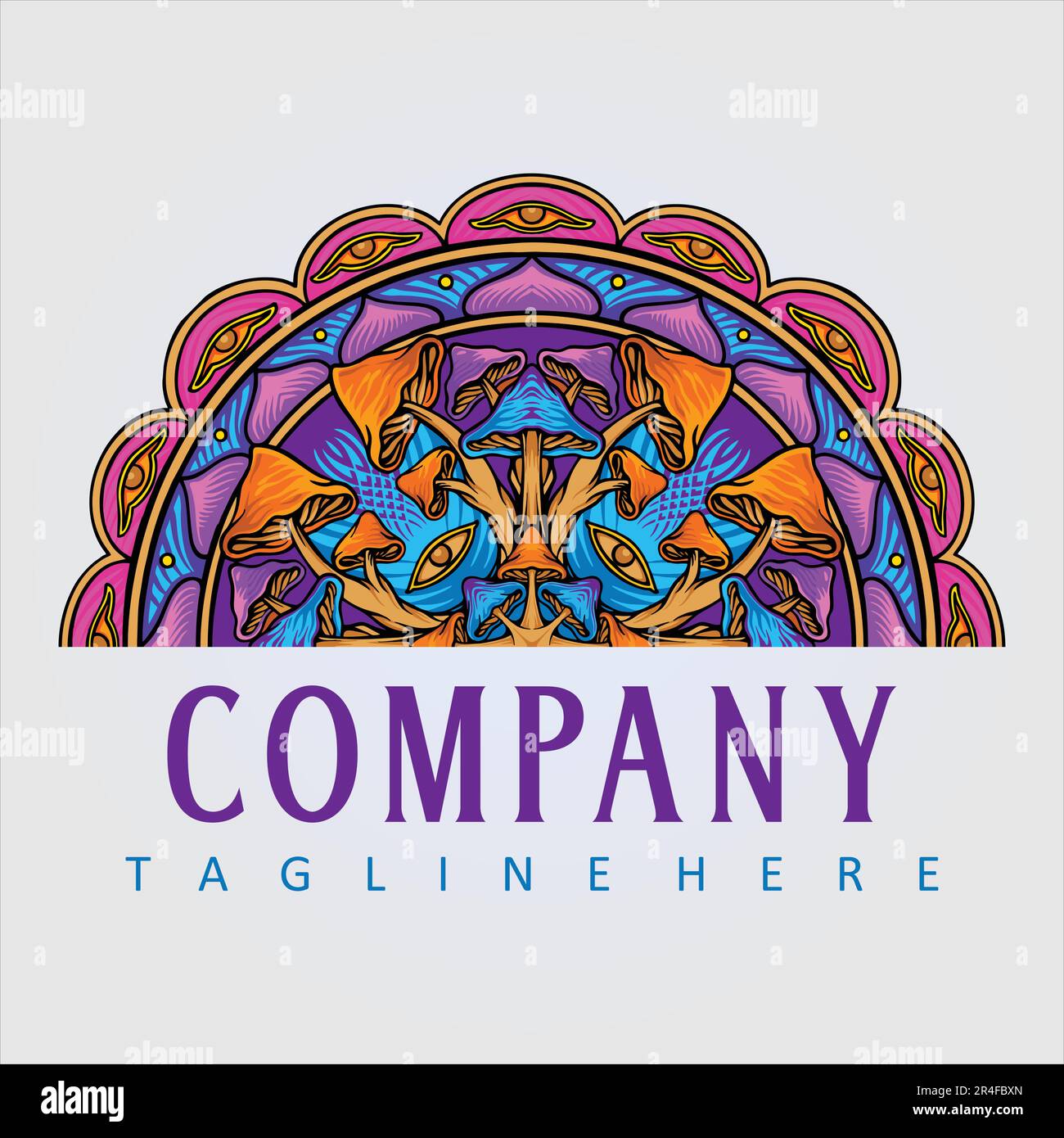 Psychedelic mushroom half mandala geometry ornament illustrations ...