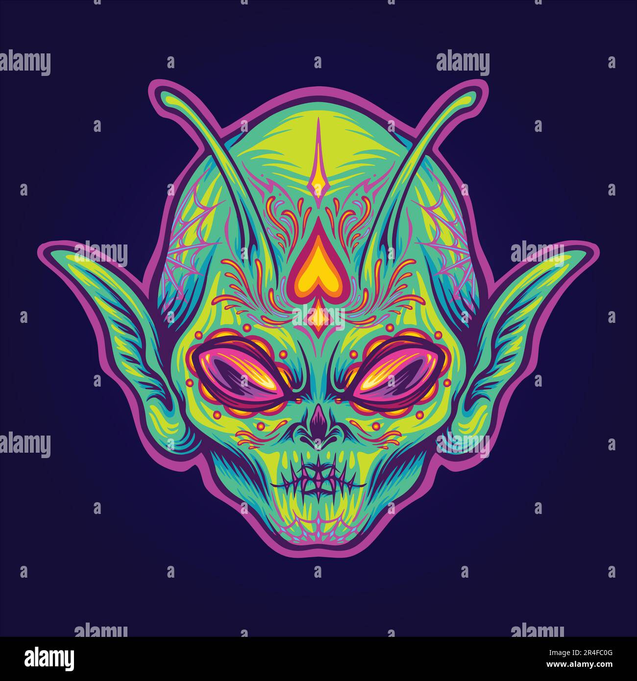 Spooky alien santa muerte dia de las muertos head illustrations vector ...