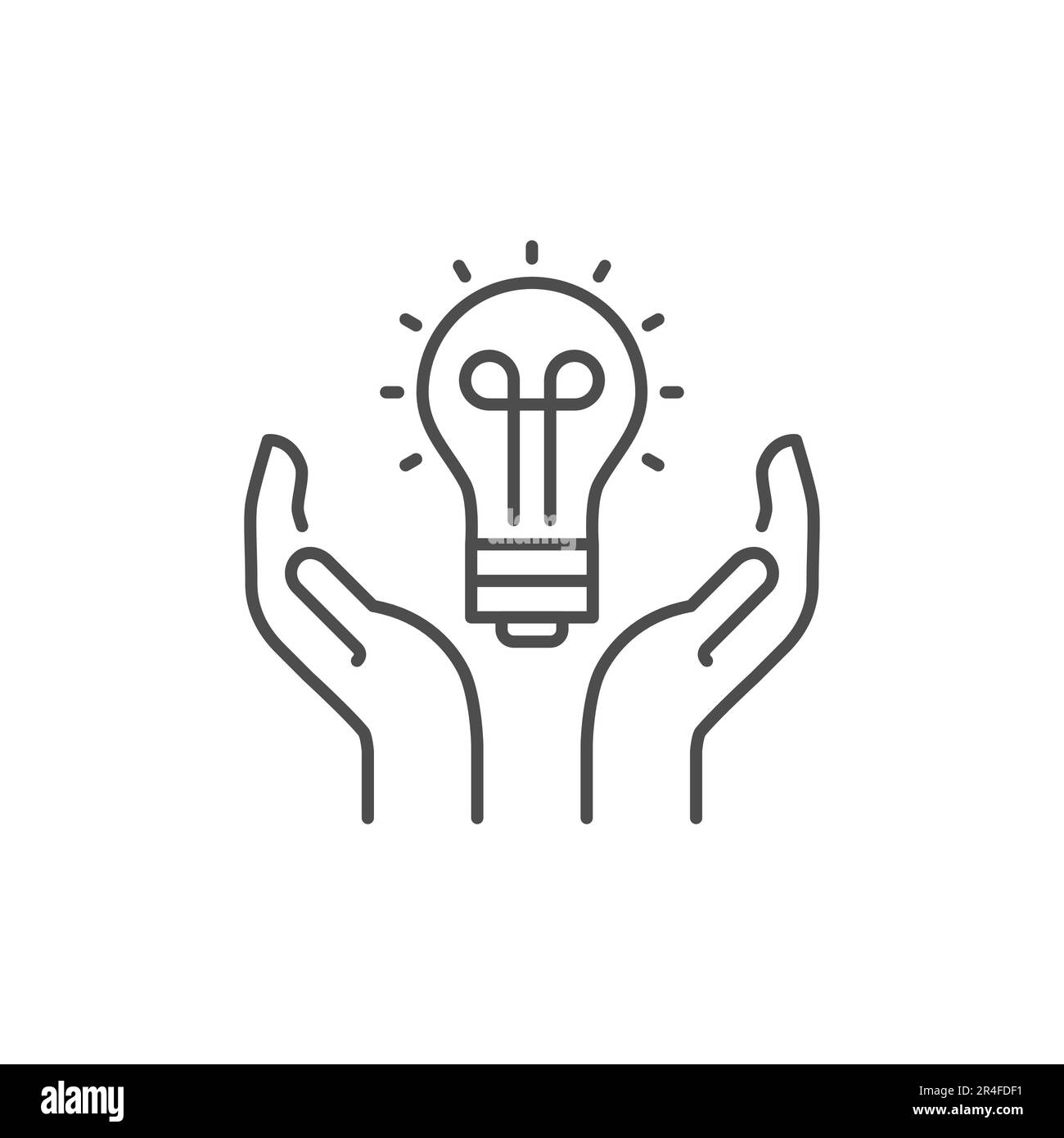 Energy saving related vector linear icon. Open palms with light bulb ...